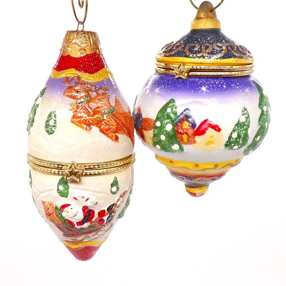 Unknown | Holiday | Lot Of 2 Hinged Christmas Bulb Ornaments Oblong ...